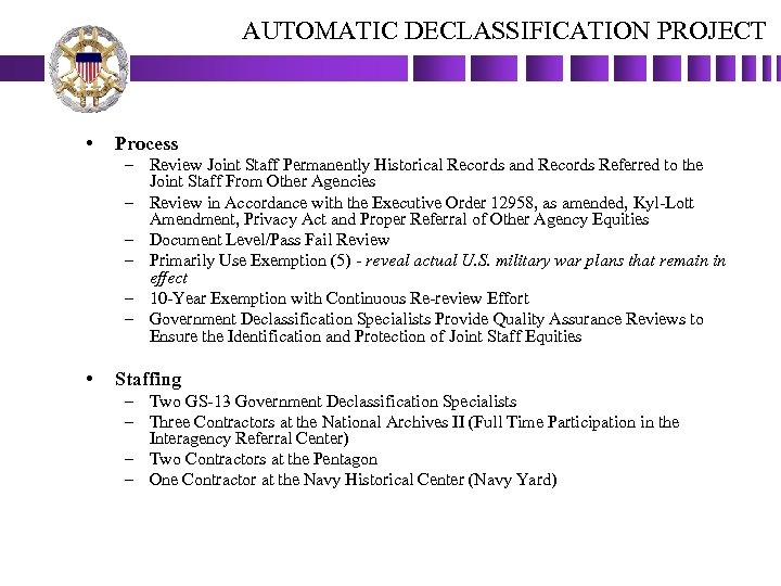 UNCLASSIFIED AUTOMATIC DECLASSIFICATION PROJECT Joint Staff Automatic ...