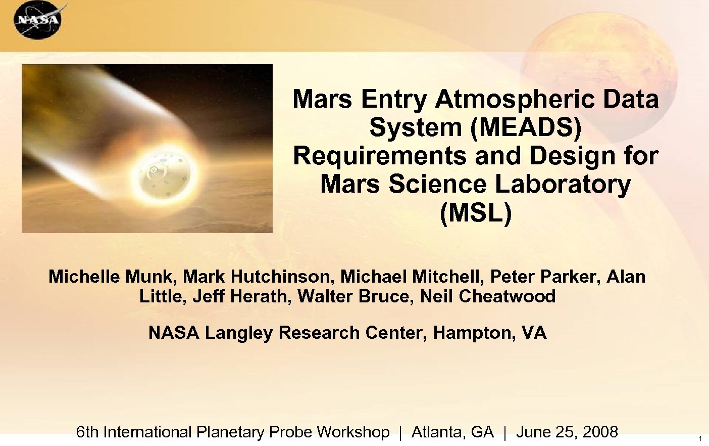 Mars Entry Atmospheric Data System MEADS Requirements and