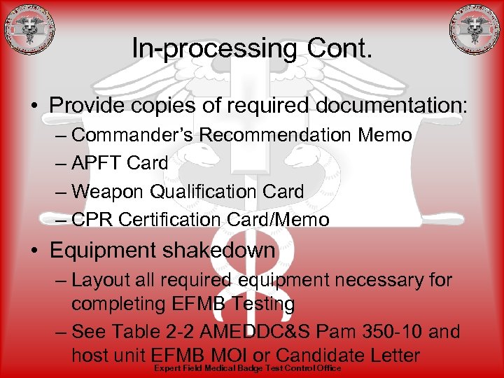 EXPERT FIELD MEDICAL BADGE TEST CONTROL OFFICE What