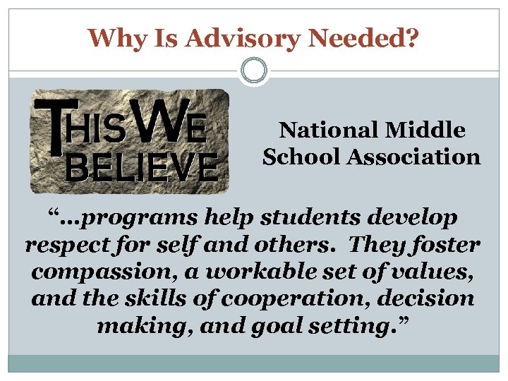 Advisory in the Middle School Creating and Implementing