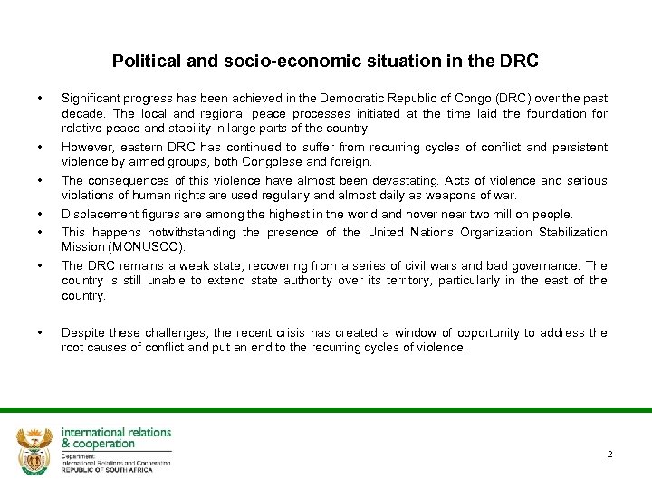 PRESENTATION ON THE DEMOCRATIC REPUBLIC OF CONGO DRC