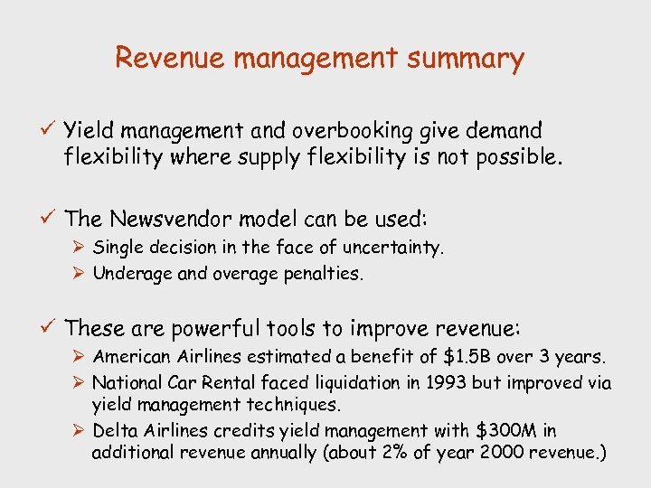 Chapter 13 Revenue Management a k a yield