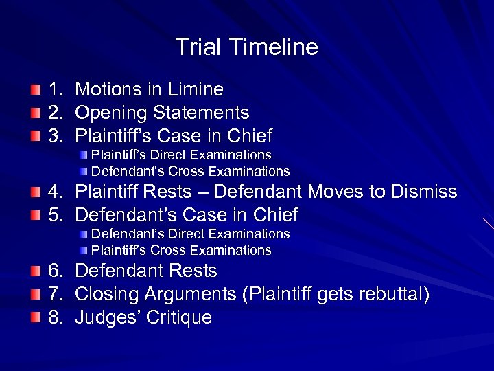In-House Mock Trial Seminar Trial Timeline 1