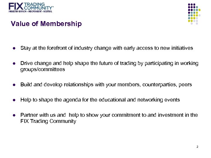FIX Membership Value Proposition for Industry Associations