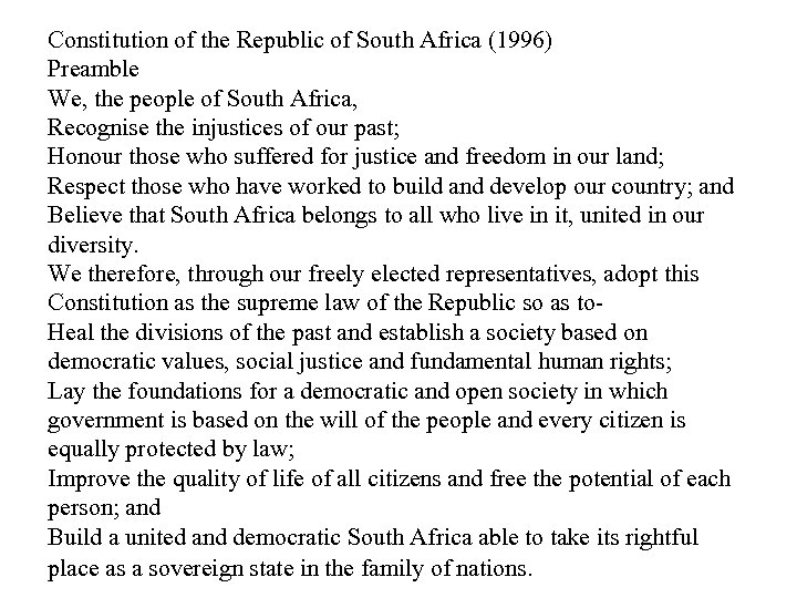 Modern History of South Africa Main Idea Statements