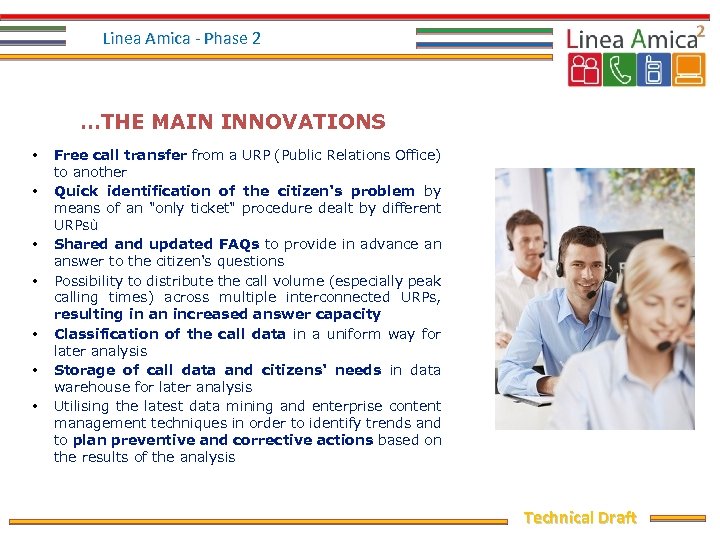 Linea Amica — Phase 2 THE MAIN INNOVATIONS