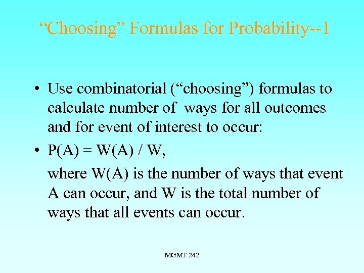 Special Probability Distributions Chapter 5 A throw of