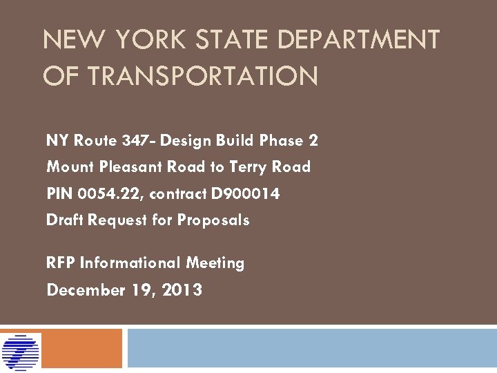 NEW YORK STATE DEPARTMENT OF TRANSPORTATION NY Route