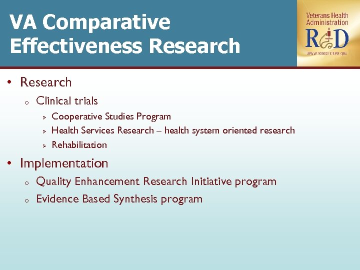 VA Research Development Program Robert Jaeger Ph