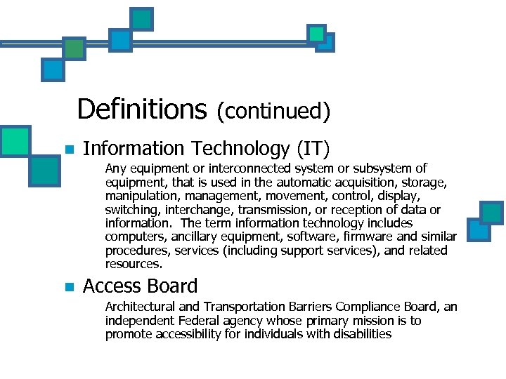 Electronic and Information Technology EIT Accessibility April 2002