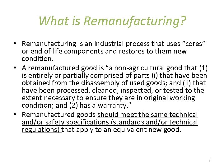 REMANUFACTURING AND AFRICA Presented by the Co-Sponsors of