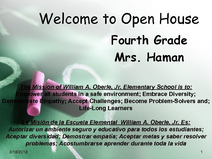 Welcome to Open House Fourth Grade Mrs Haman