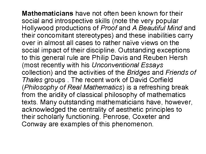 Beauty the Human and Mathematics Elements of a