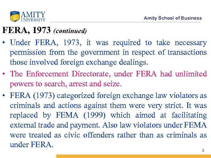 Amity School of Business Foreign Exchange Regulation Act