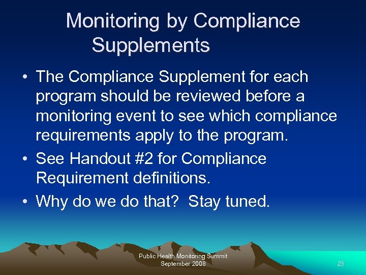 Public Health Monitoring Summit September 2008 1