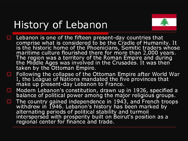 Lebanon s Struggle for Peace and Independence Outline