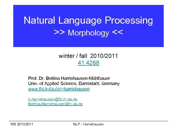 Natural Language Processing Morphology winter