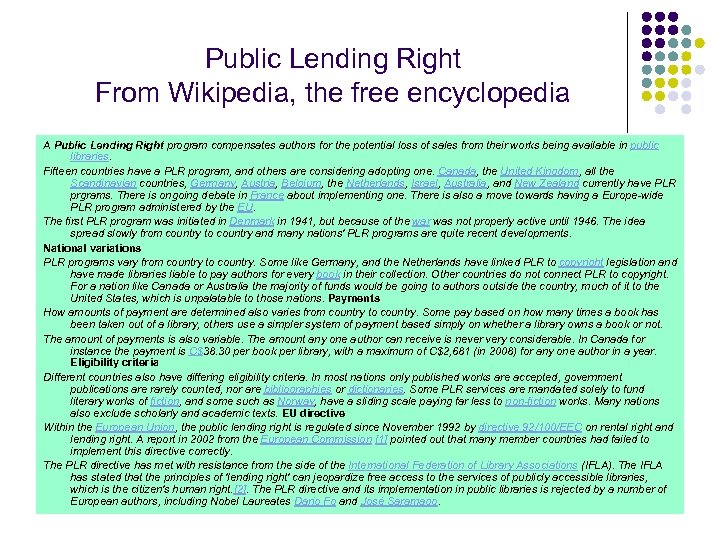Public lending right in Germany EBLIDA-EGIL Helsinki 19