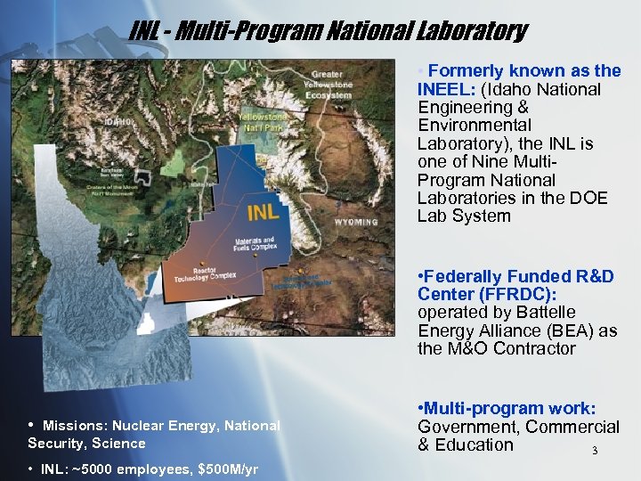 INL s Enclave Transformation Brian Jensen Dirck Copeland Monday