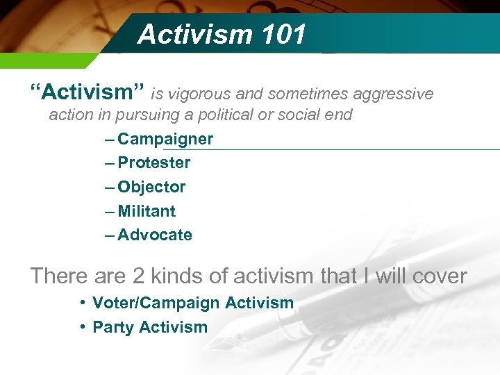 Company LOGO Activism 101 How to get Involved