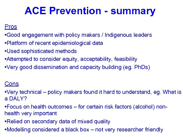Insights from ACE Prevention what worked and what
