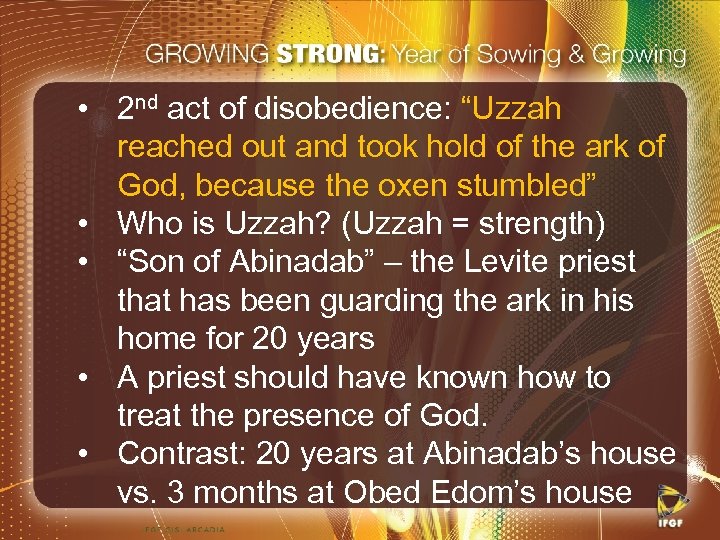 Sowing Obedience and Sacrifice 2 Samuel 6