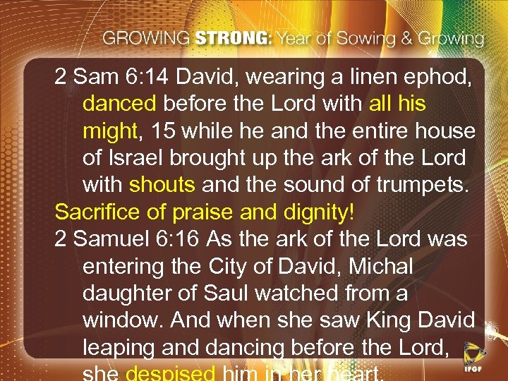 Sowing Obedience and Sacrifice 2 Samuel 6
