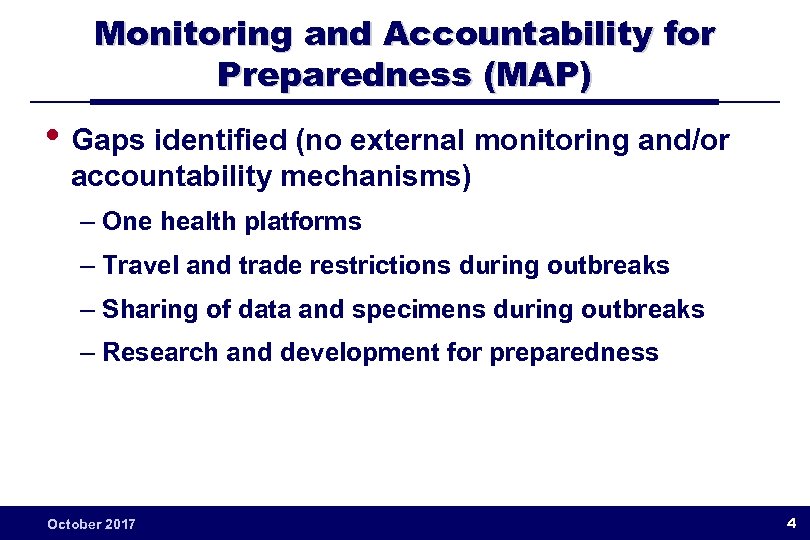 Monitoring and Accountability for Preparedness MAP FIRST DRAFT