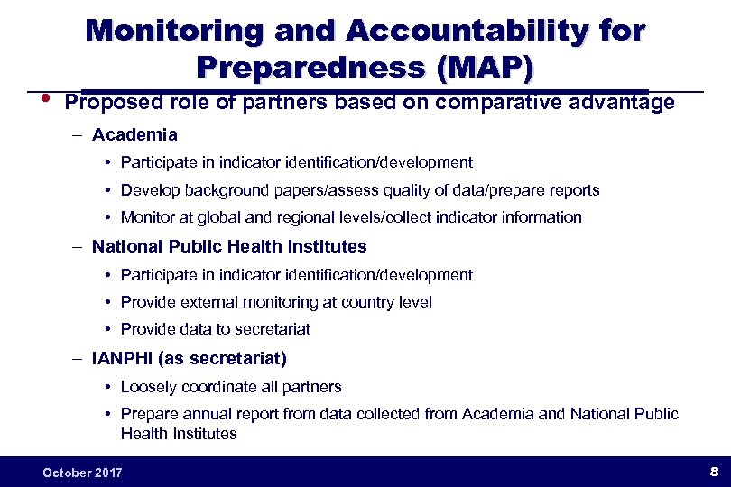 Monitoring and Accountability for Preparedness MAP FIRST DRAFT