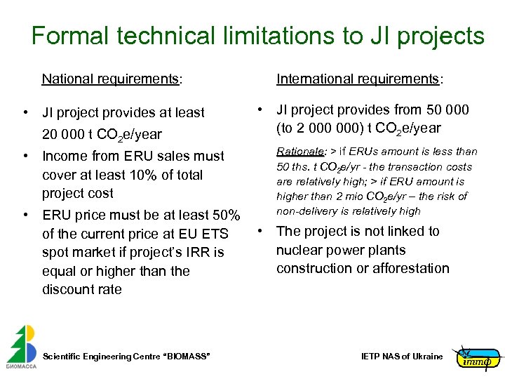 Benefits to and obstacles for Joint Implementation projects