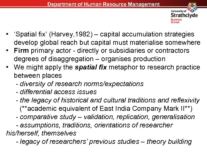 Department of Human Resource Management Spaces and Places