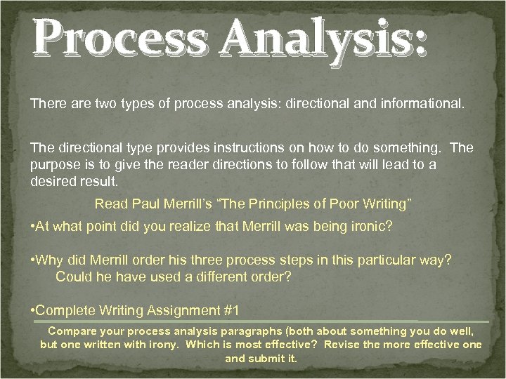 THE PRESENTATION OF A PROCESS Learning Objective To