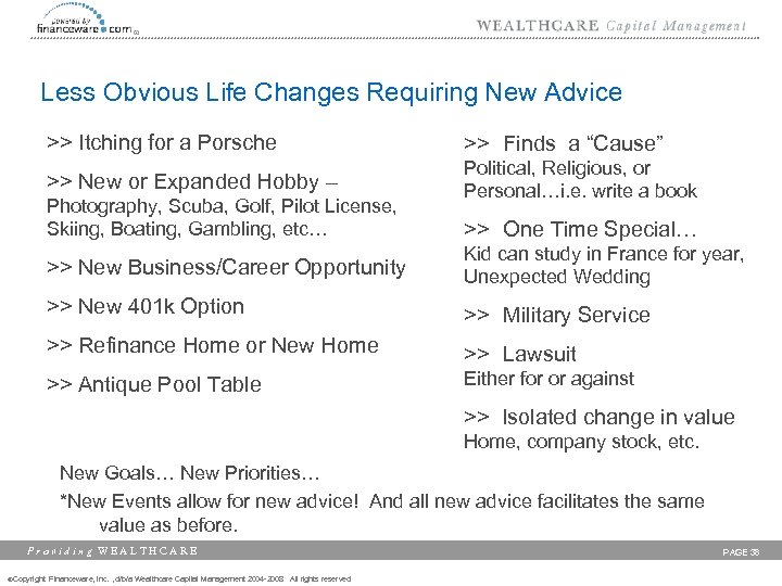 WEALTHCARE Monitoring and Ongoing Advice Presented by David