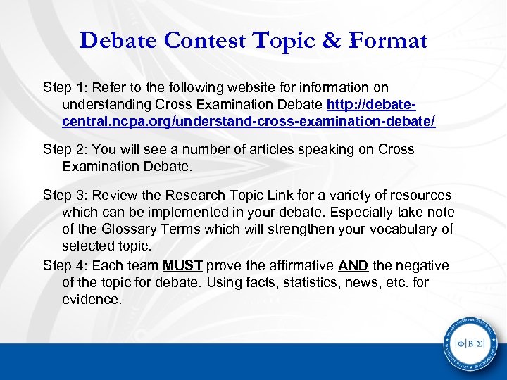 2013 Oratorical and Debate Topic Criteria Rules Education Program Bro