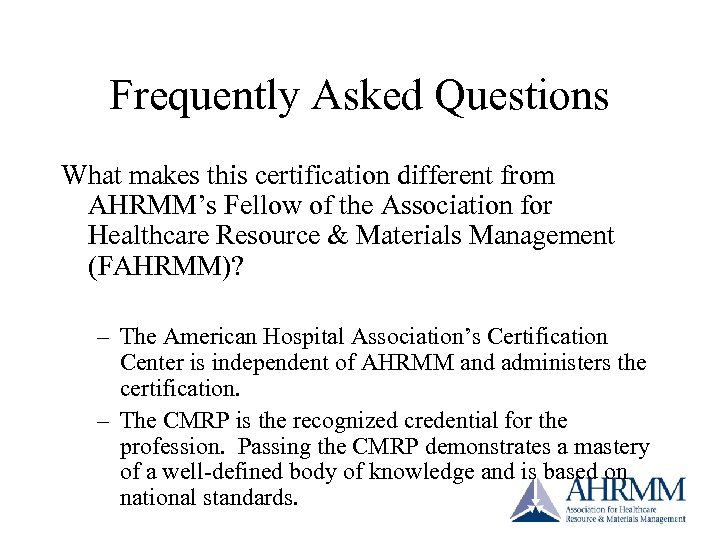 CMRP CERTIFICATION Overview Session A Mark of