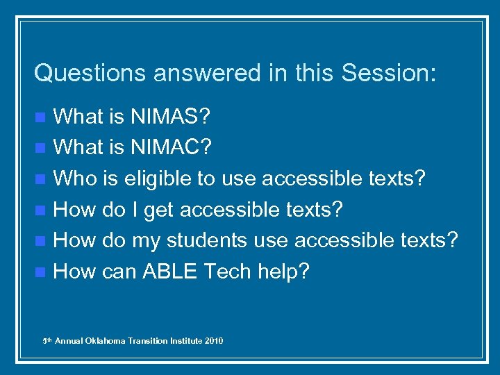 NIMAS Providing Accessible Materials for Students with Print