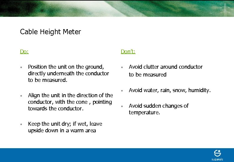 Supa Rule Cable height meters Feb 2004 Presented