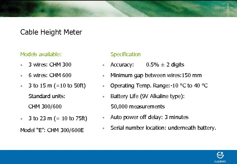 Supa Rule Cable height meters Feb 2004 Presented