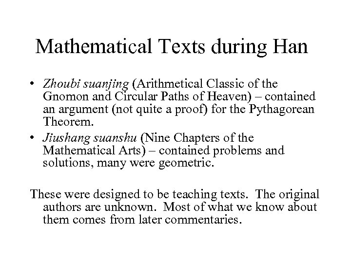 Mathematics of Medieval Asia Julie Belock Salem State