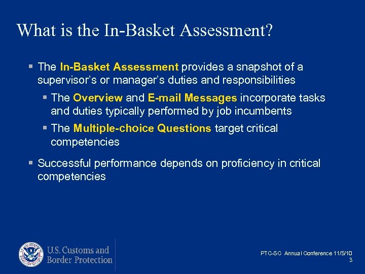 In-Basket Design PTC-SC Annual Conference November 5 2010