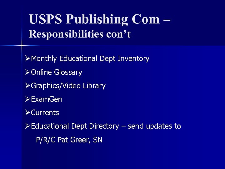 USPS Publishing Com Responsible for Ø Content