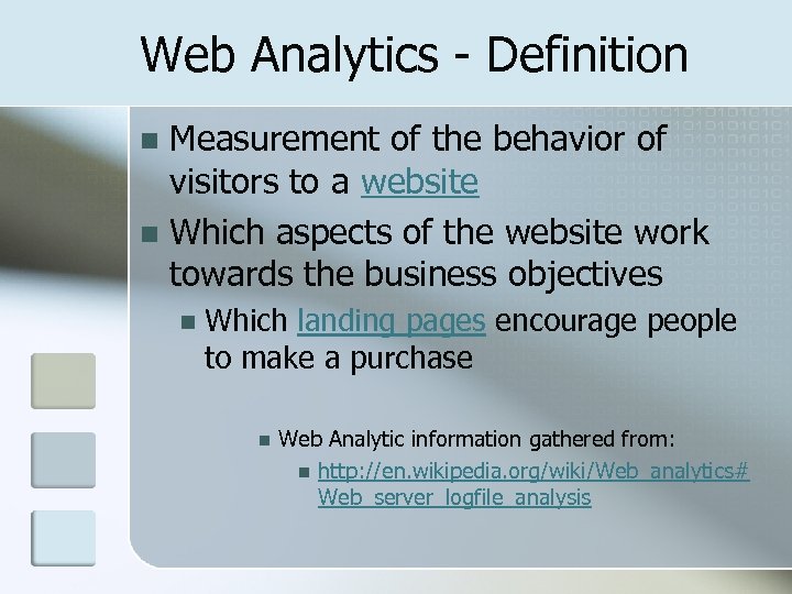 Monitoring a web site s health Web Analytics