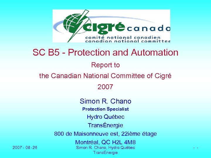 SC B 5 — Protection and Automation Report