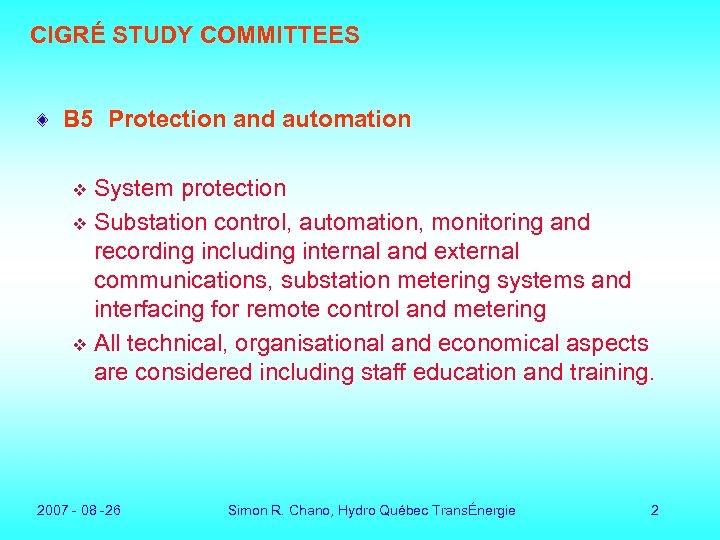 SC B 5 — Protection and Automation Report