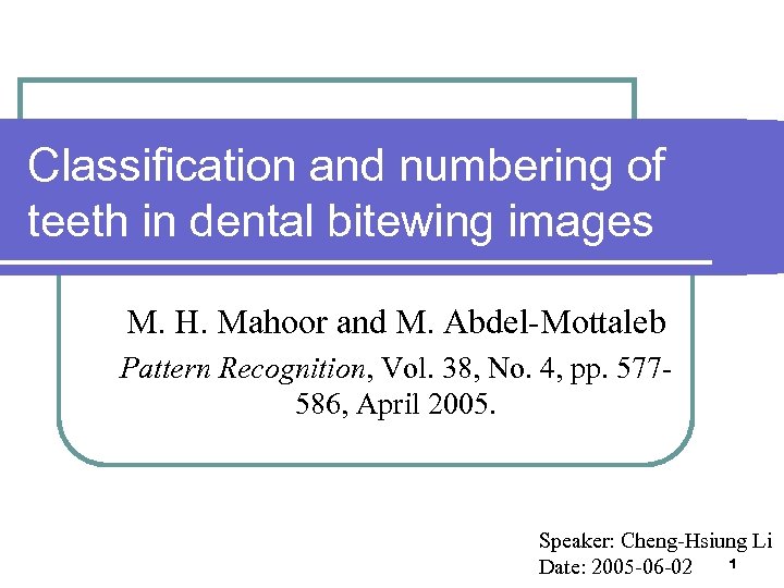 Classification and numbering of teeth in dental bitewing