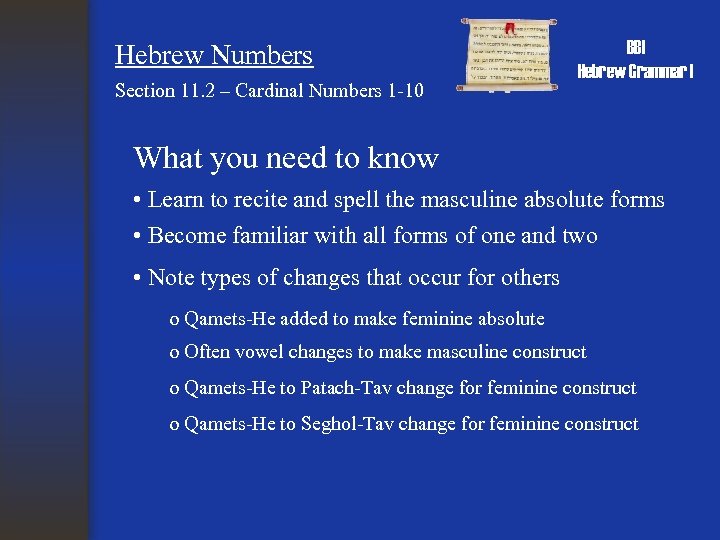 Berachah Bible Institute Hebrew Grammar I Chapter 11