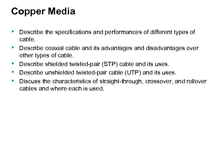 Copper Media Describe the specifications