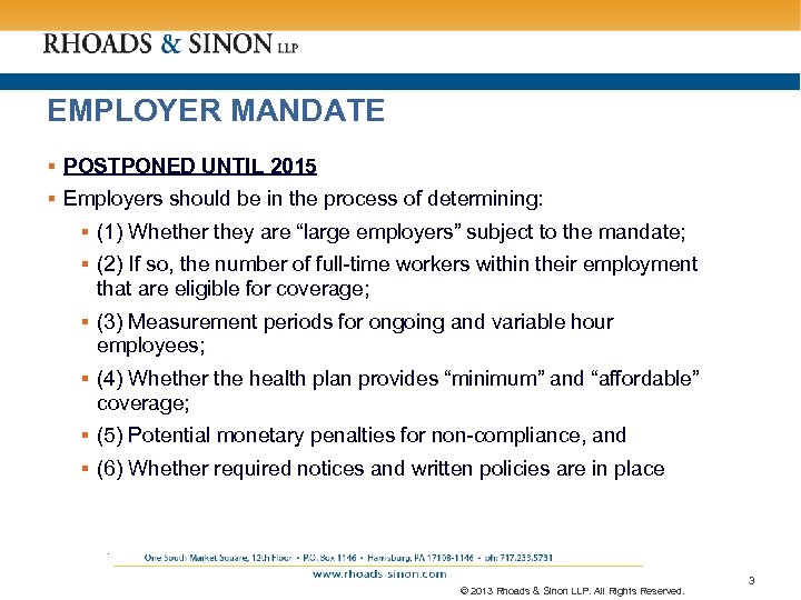 An Employer s Obligations and Opportunities Under the Affordable