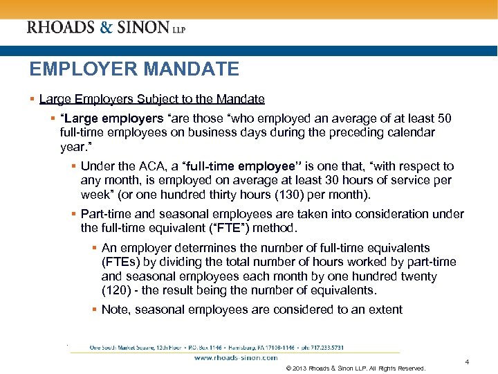 An Employer s Obligations and Opportunities Under the Affordable