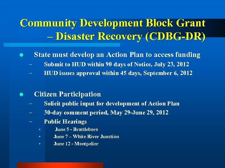 Draft ACTION PLAN Community Development Grant Program Disaster